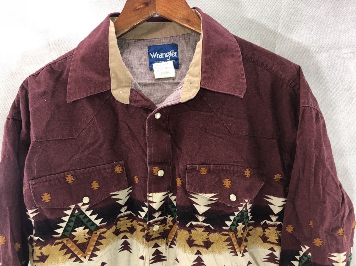 Vintage Wrangler Western Shirt Pearl Snaps Cowboy Aztec Pattern | Grailed