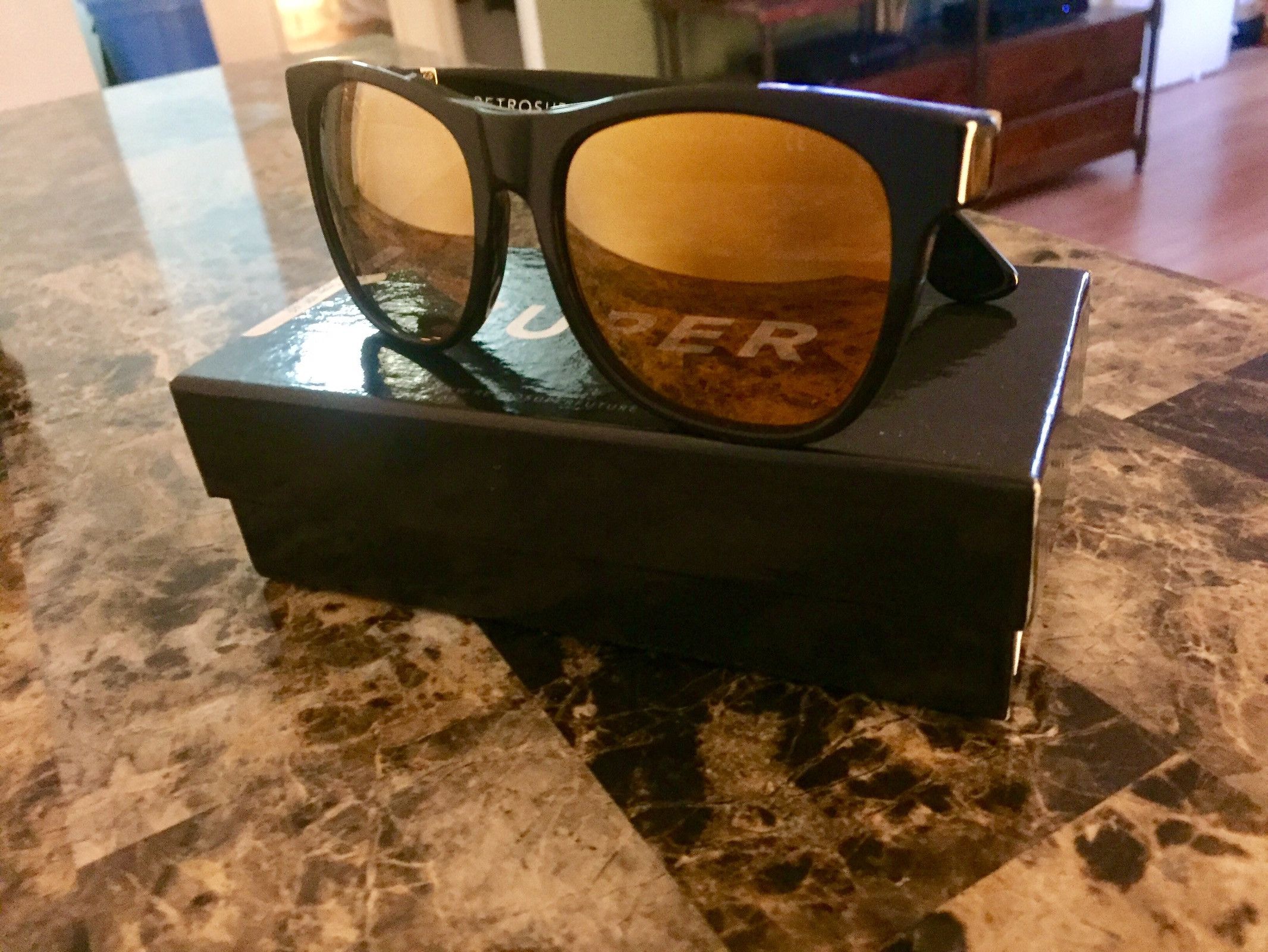 Retrosuperfuture SUPER Wayfarers Sunglasses Black/Gold | Grailed