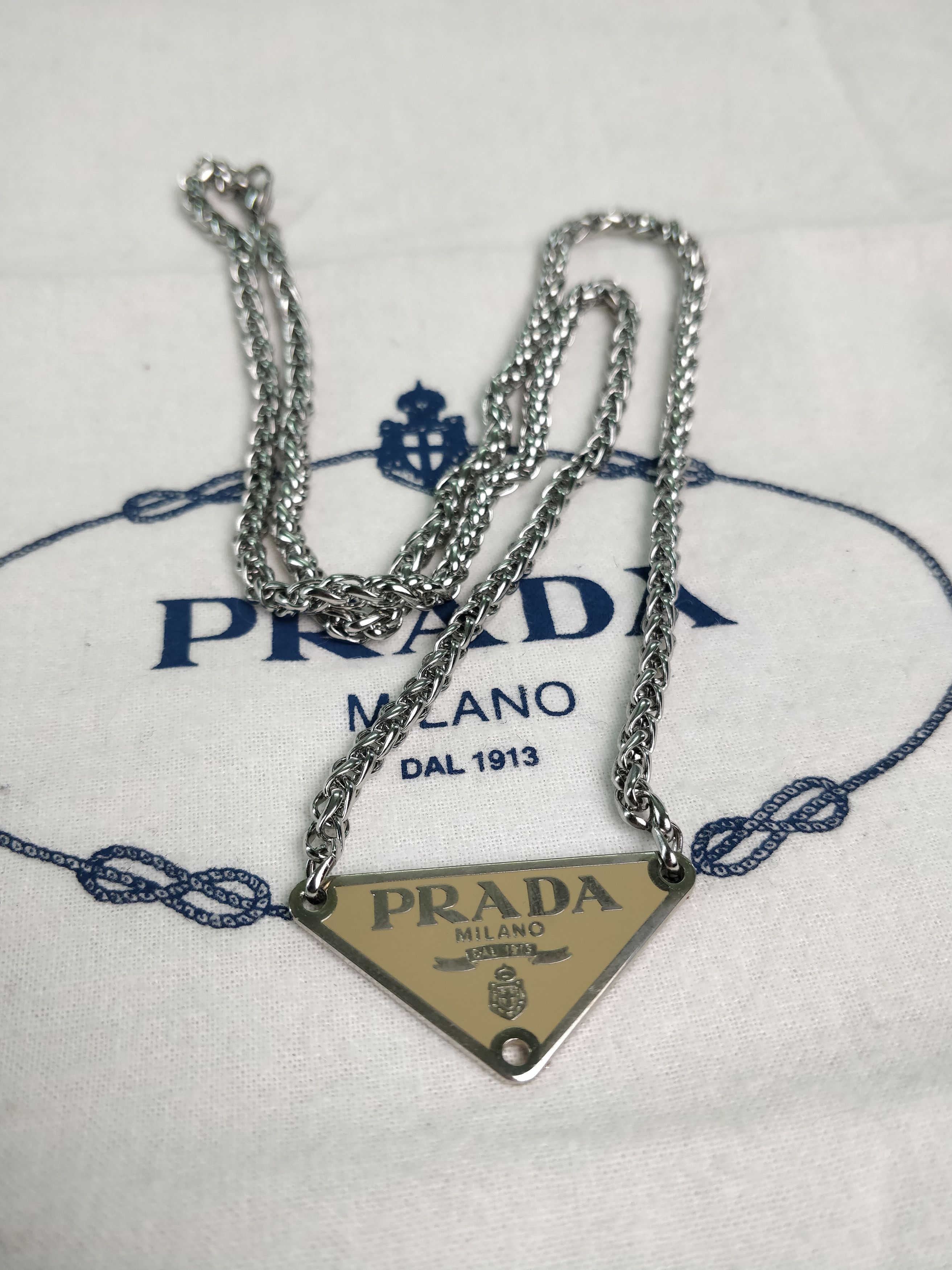 Prada #1183 Prada Necklace chain pendant triangle logo | Grailed