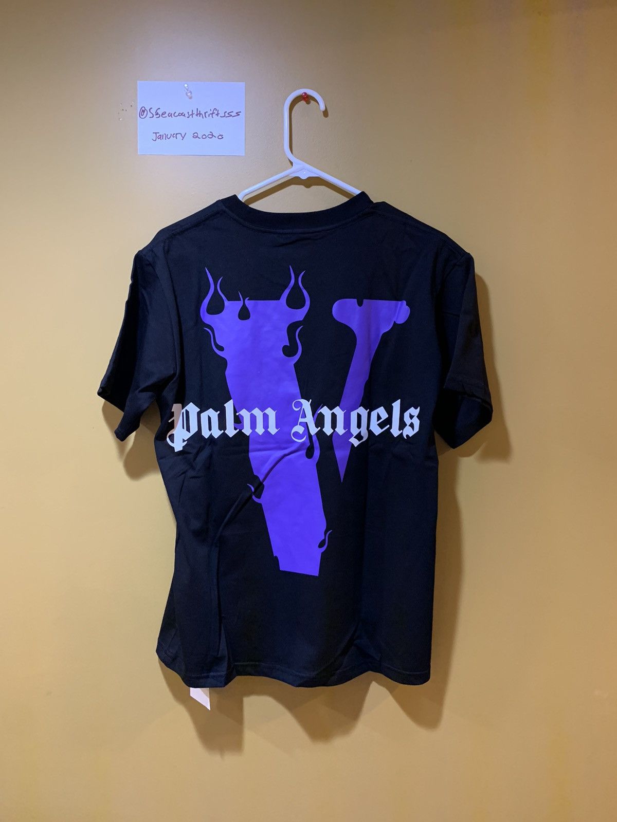 Palm Angels × Vlone Vlone x Palm Angels Staple Tee Black/Purple | Grailed