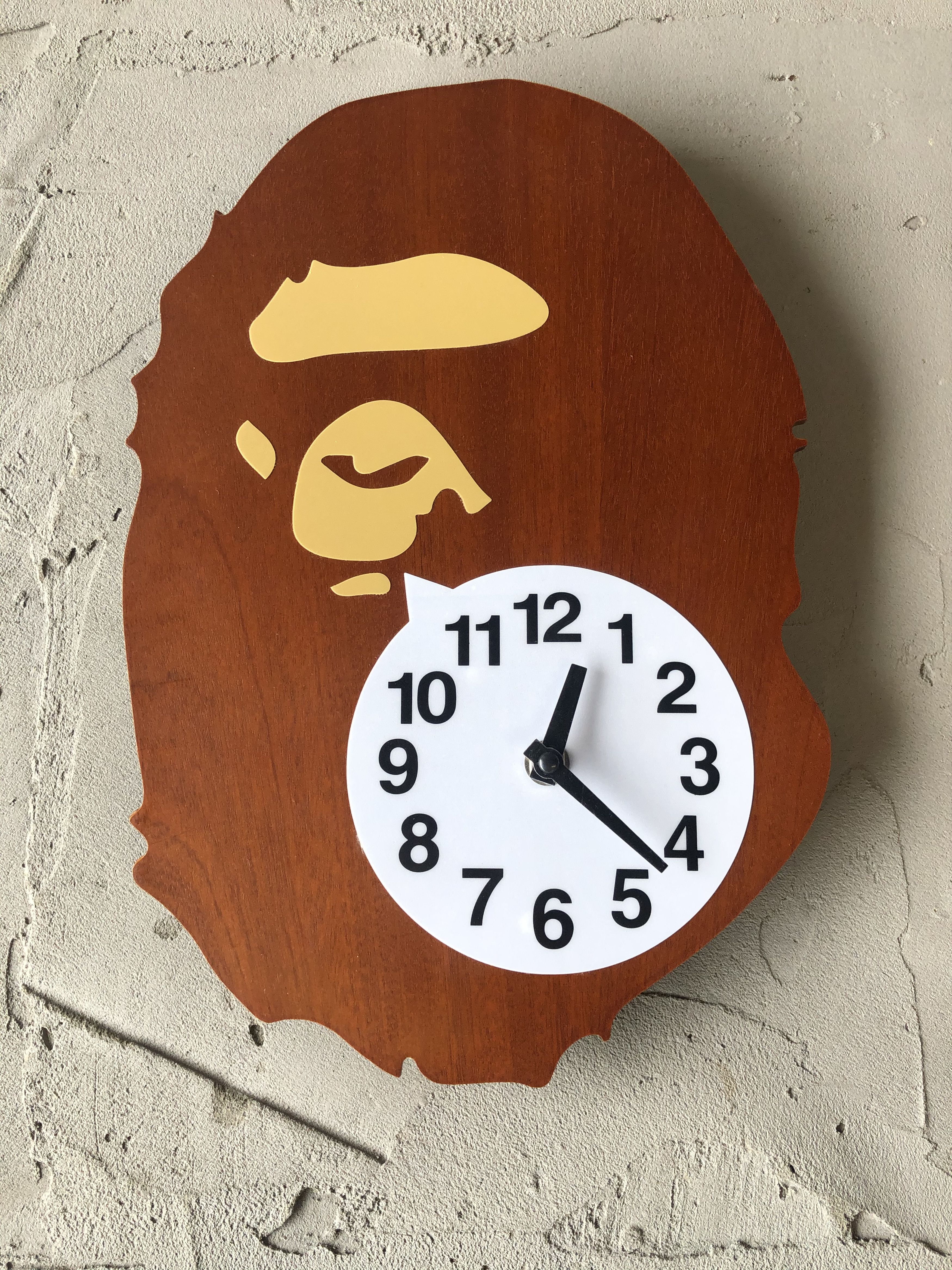 Bape Bape Case Study Shop Wooden Ape Face Wall Clock | Grailed