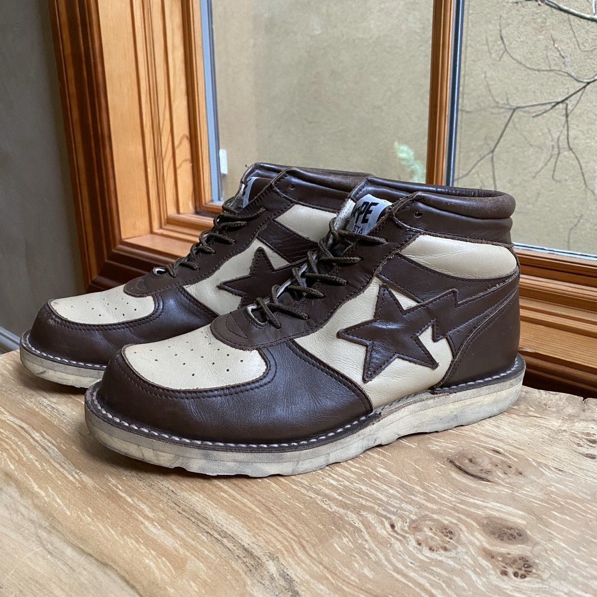 Bape Brown/Cream Vibram Sole Bapesta Boots 8-9 #415 camo roadsta | Grailed