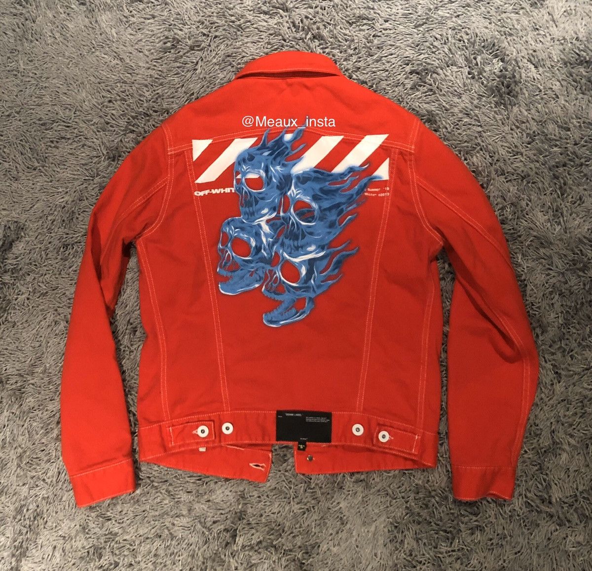 Off-White Off-White skulls denim jacket red rare L ghosts | Grailed