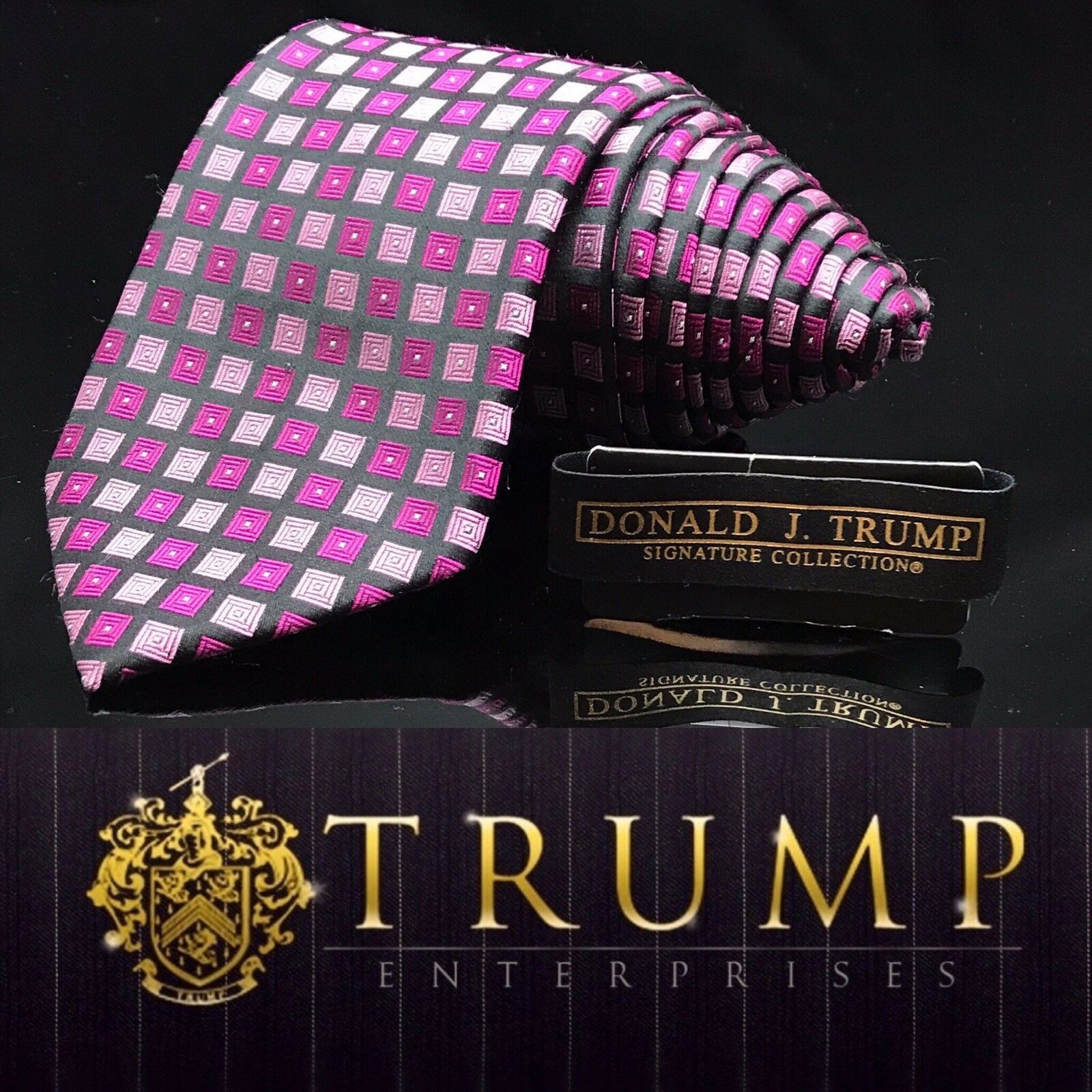 Donald Trump DONALD J. TRUMP~ SIGNATURE COLLECTION Checkered Pink TIE ...