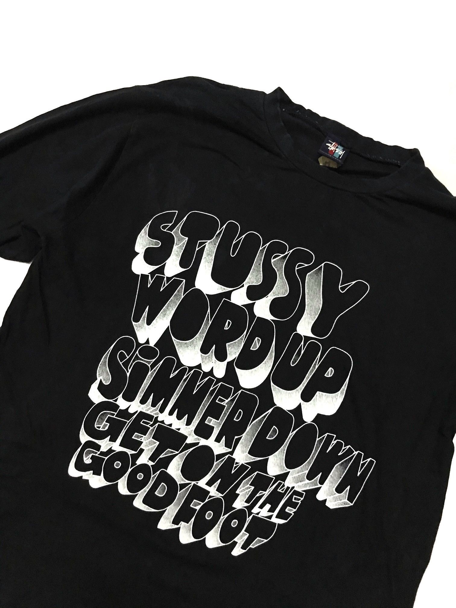 Stussy Stussy Word Up Simmer Down Get On The Good Foot shirt | Grailed
