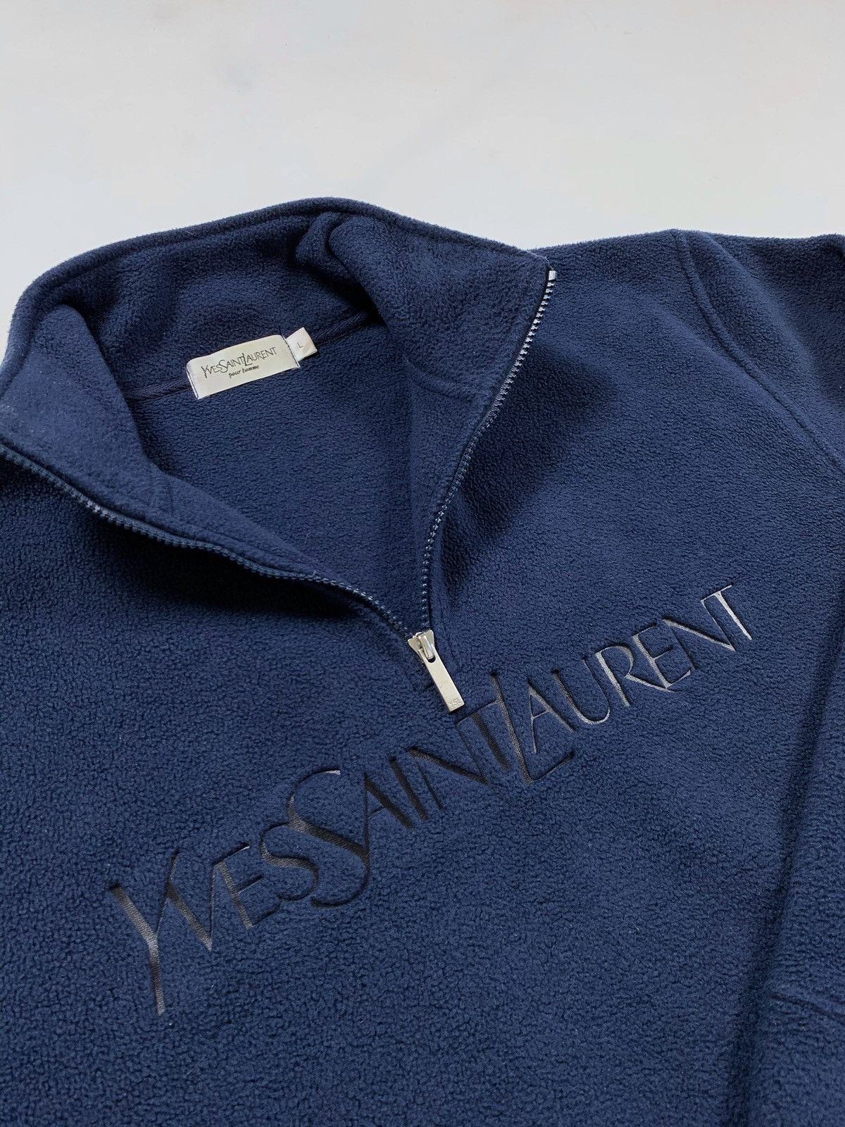 Yves Saint Laurent Ysl pour homme dark blue vintage zip pullover sherpa ...