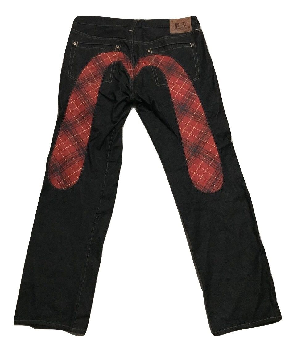 Evisu Evisu Jeans Plaid Big Logo Double Sided Denim Jeans Size 38 | Grailed