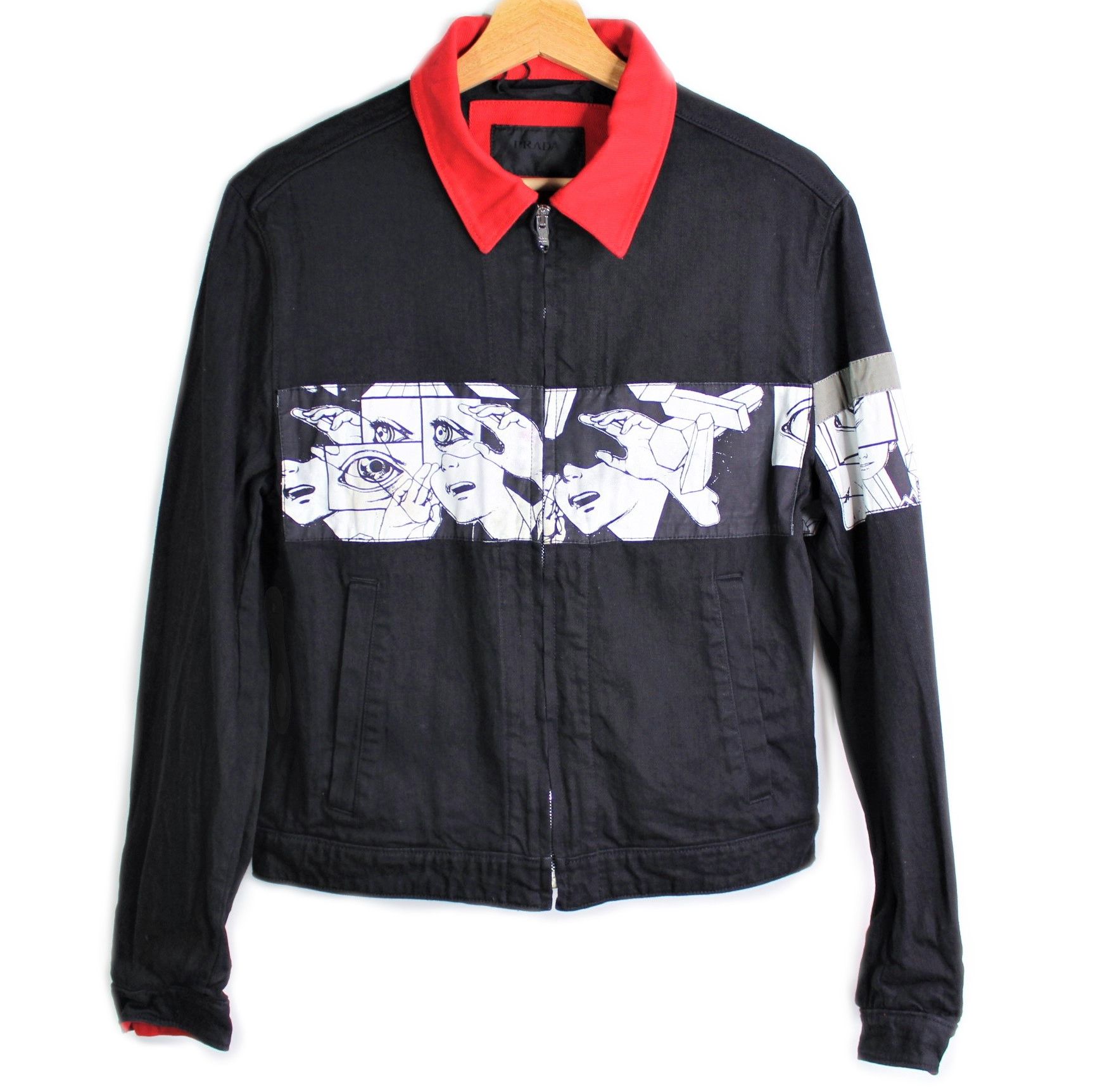 Prada Prada Comic Book Print Denim Jean Black Red Jacket | Grailed