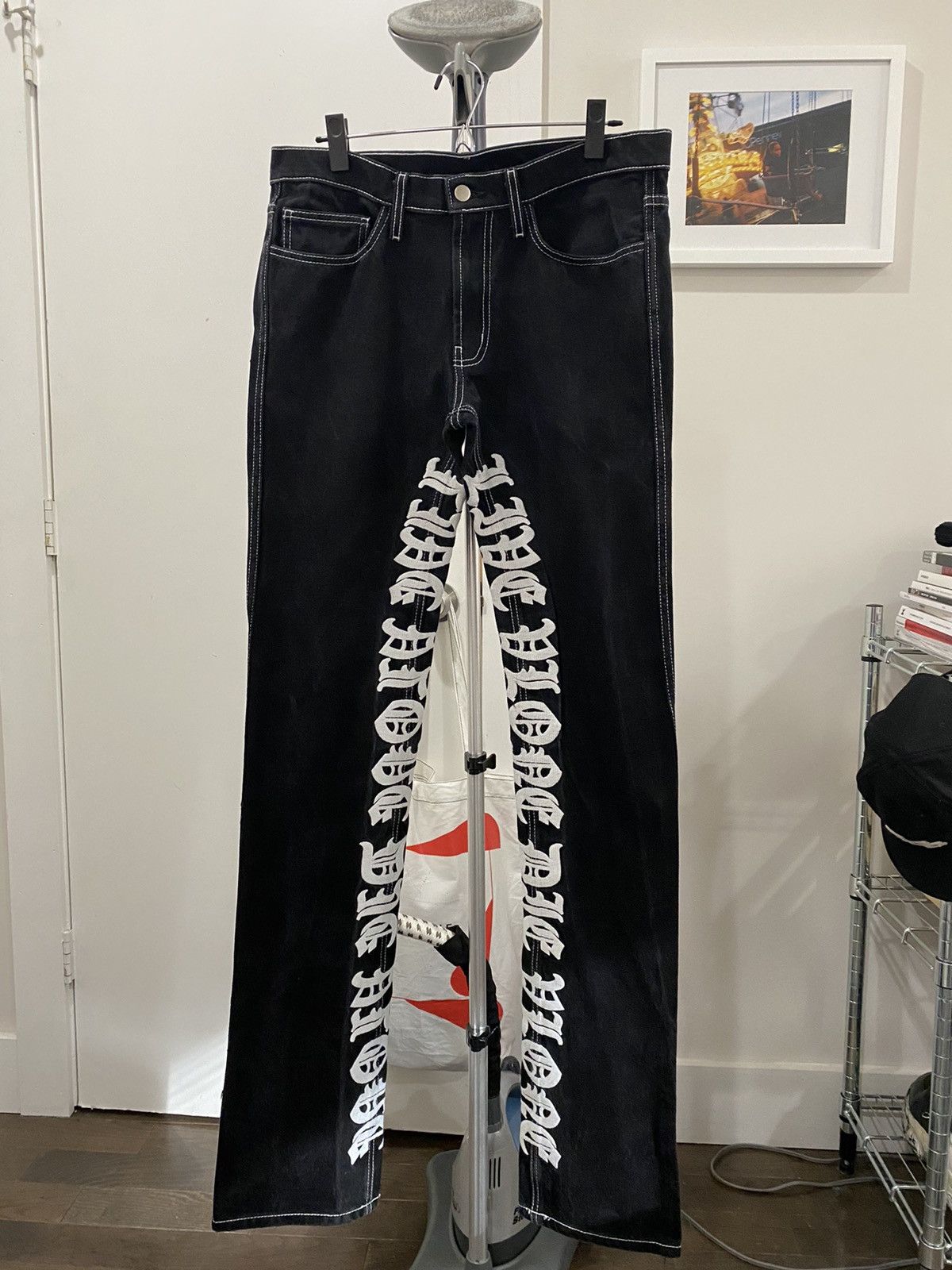 Vlone Vlone Denim Jeans "Live Vlone Die Vlone" Old English Size 32 ...