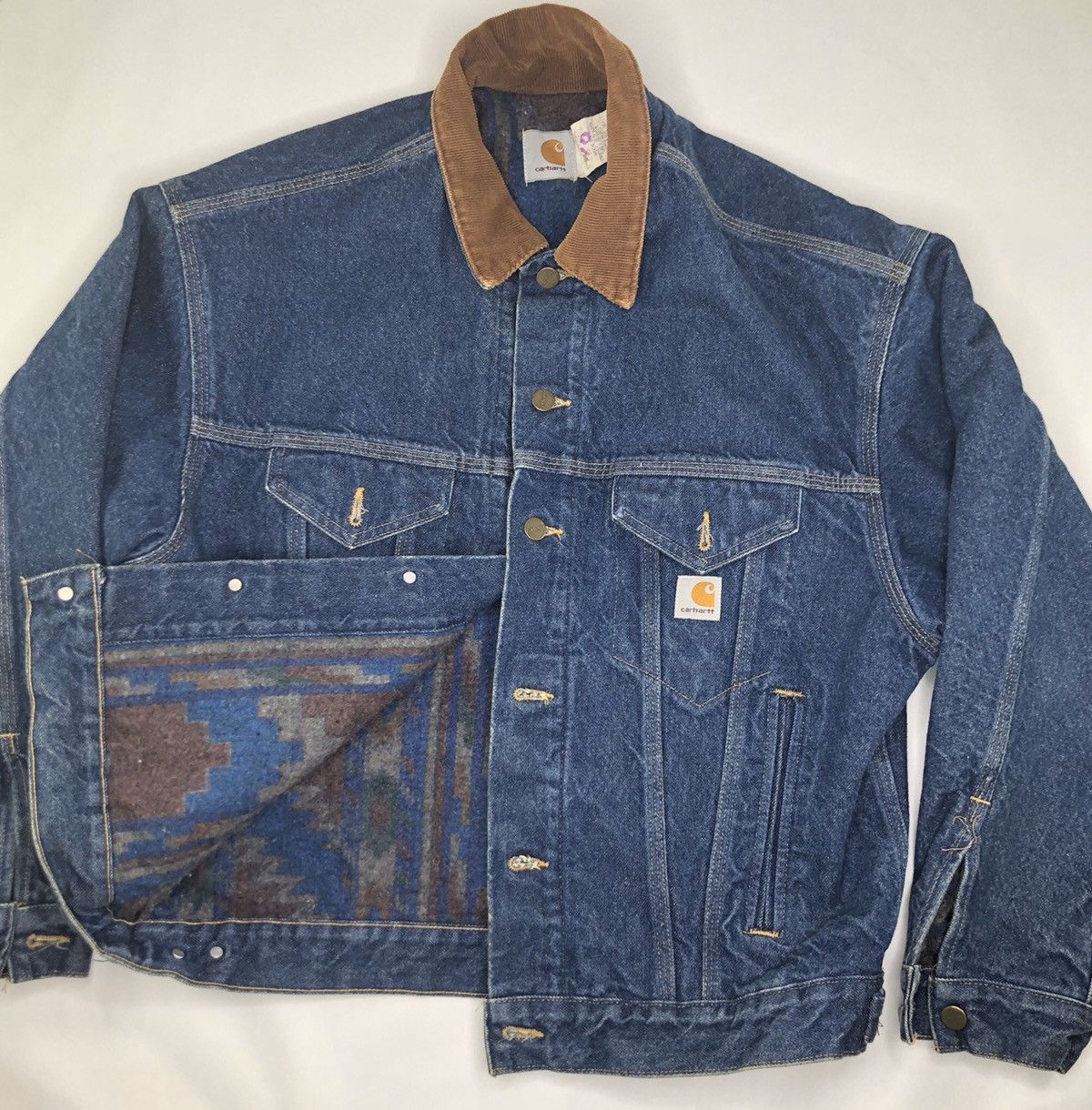 Vintage 90’s Denim Carhartt Aztec Print Jacket | Grailed