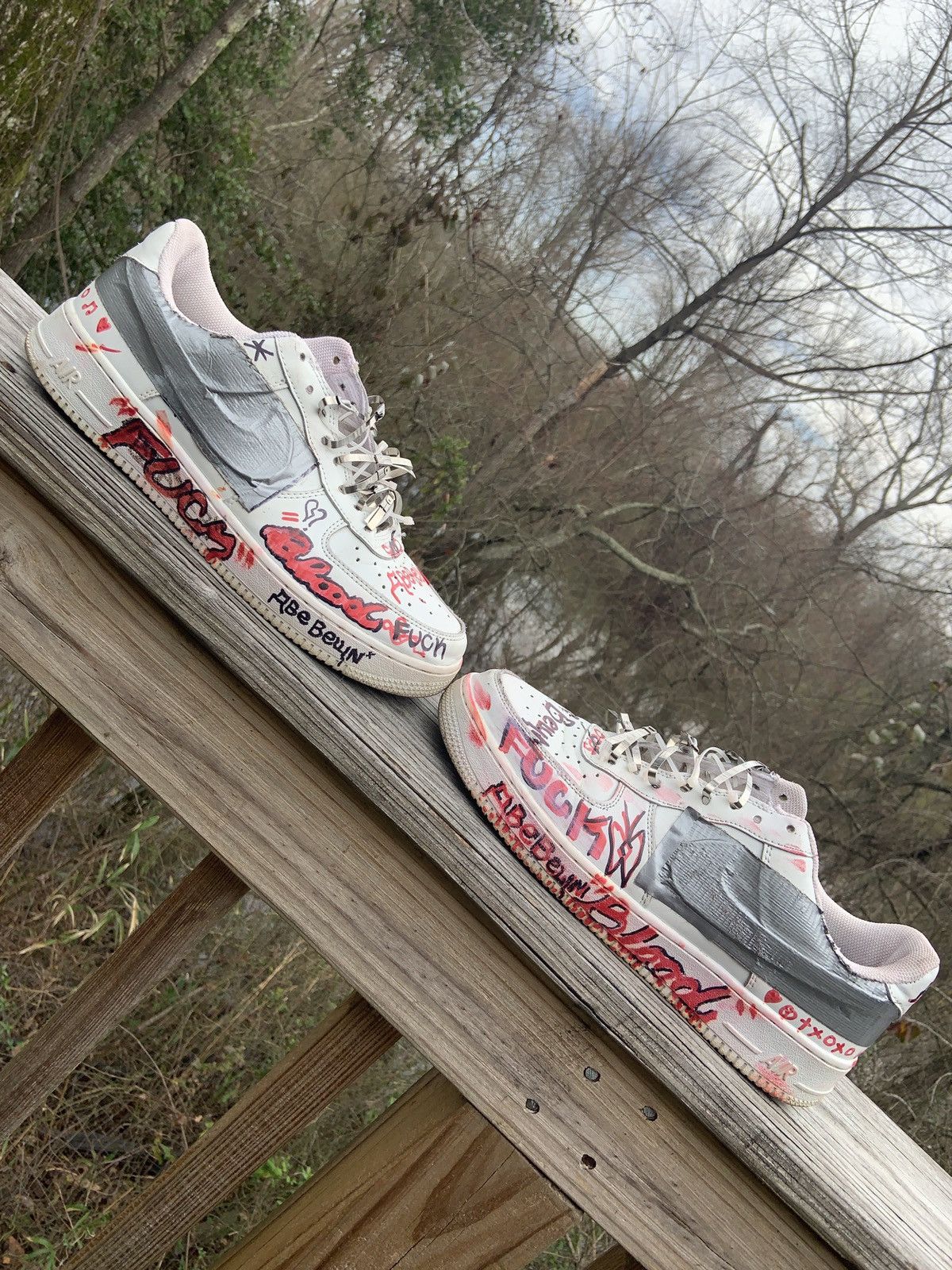 Custom × Nike Destroyed “Blood” Af1 Customs (9.5) @abe_bewn | Grailed