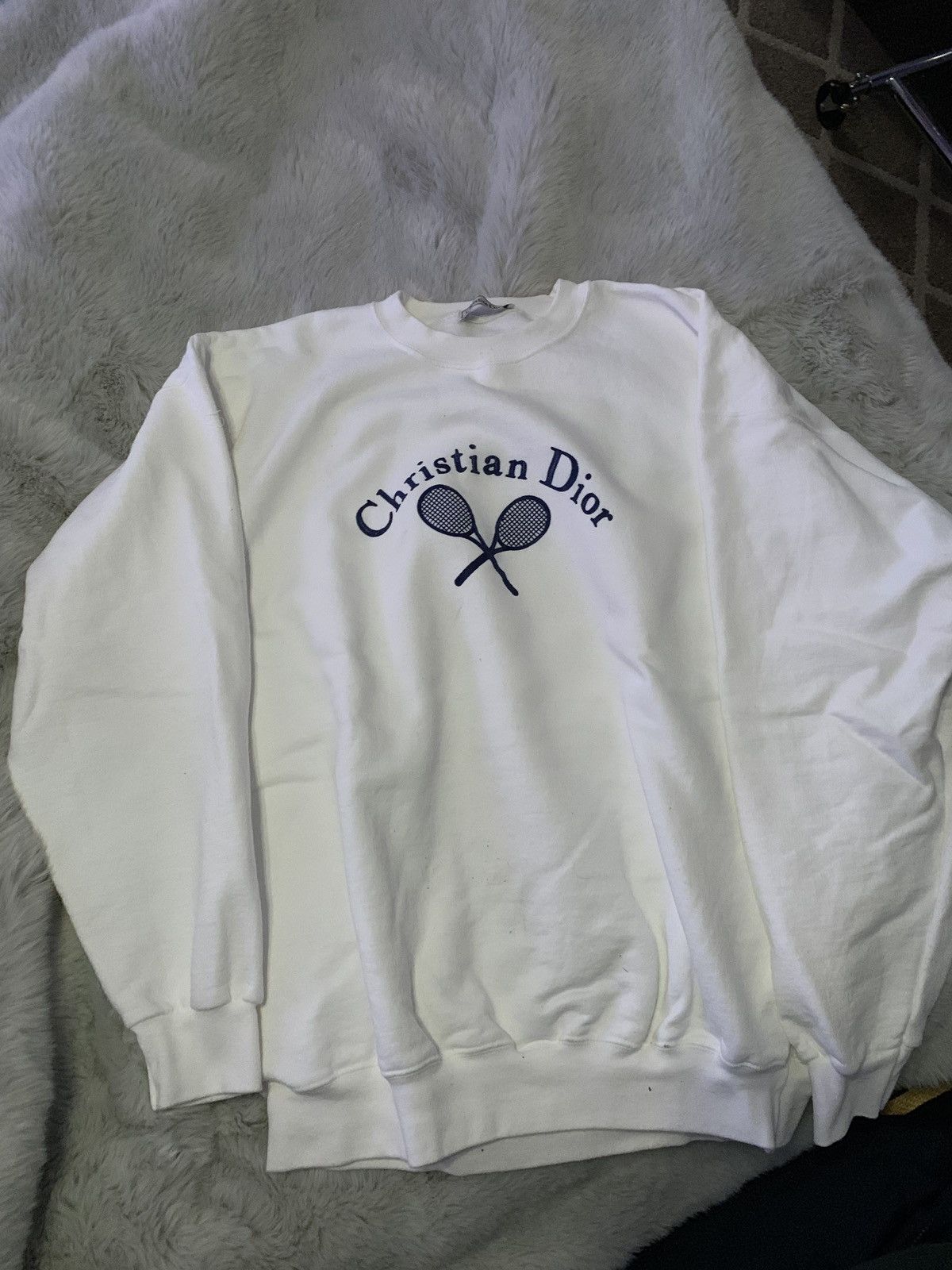 Dior Vintage White with navy lettering Dior tennis crew neck | Grailed