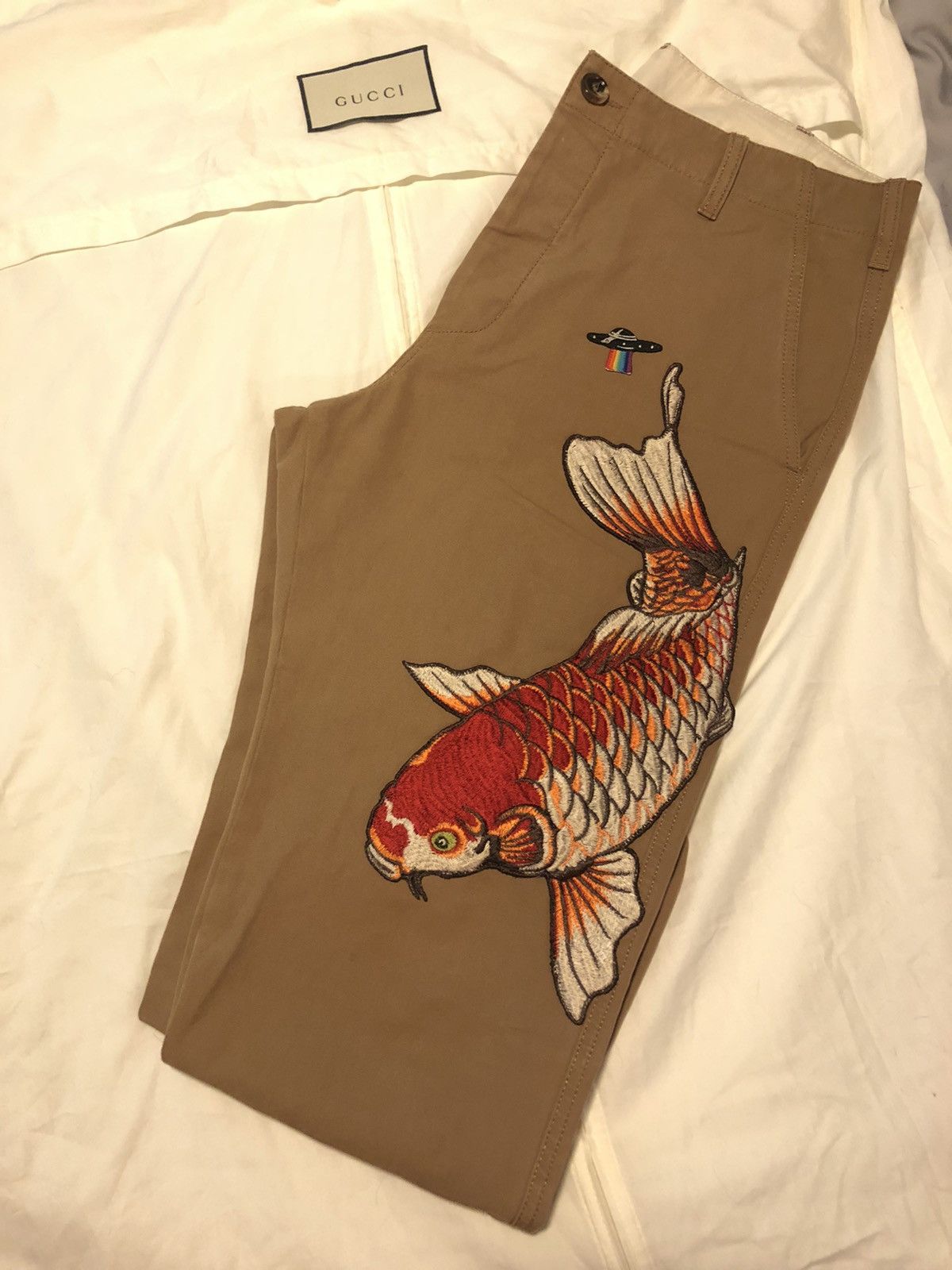Gucci GUCCI Koi Fish Khaki Pants | Grailed