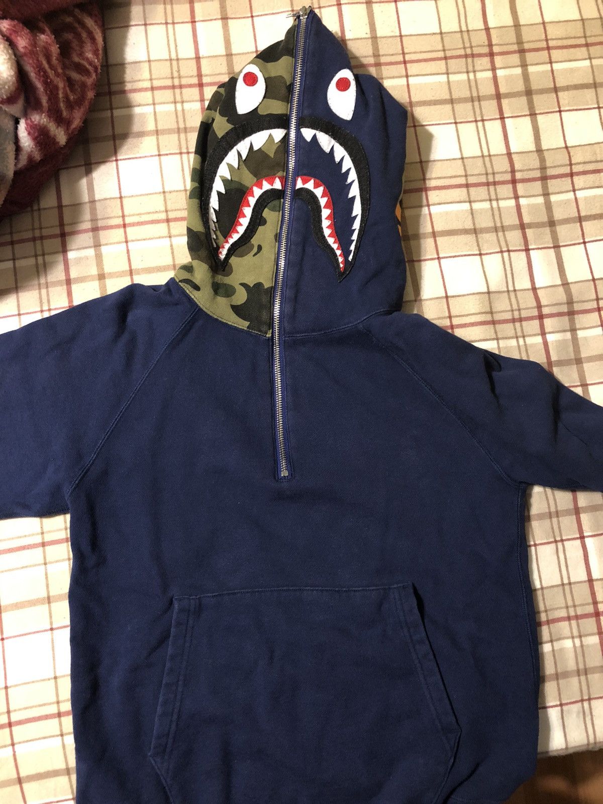 Bape Bape half zip pullover shark hoodie | Grailed