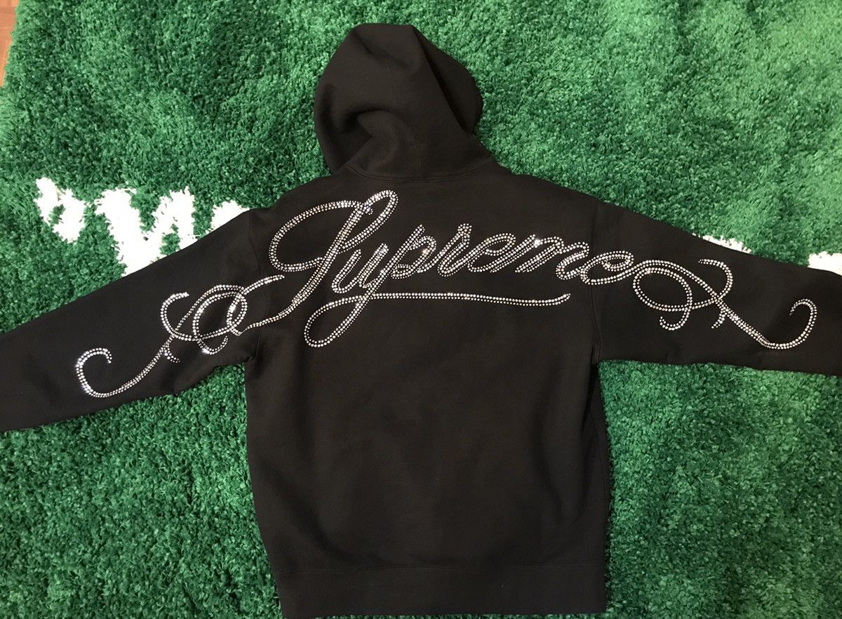 Supreme Rhinestone Script Hoodie | Grailed