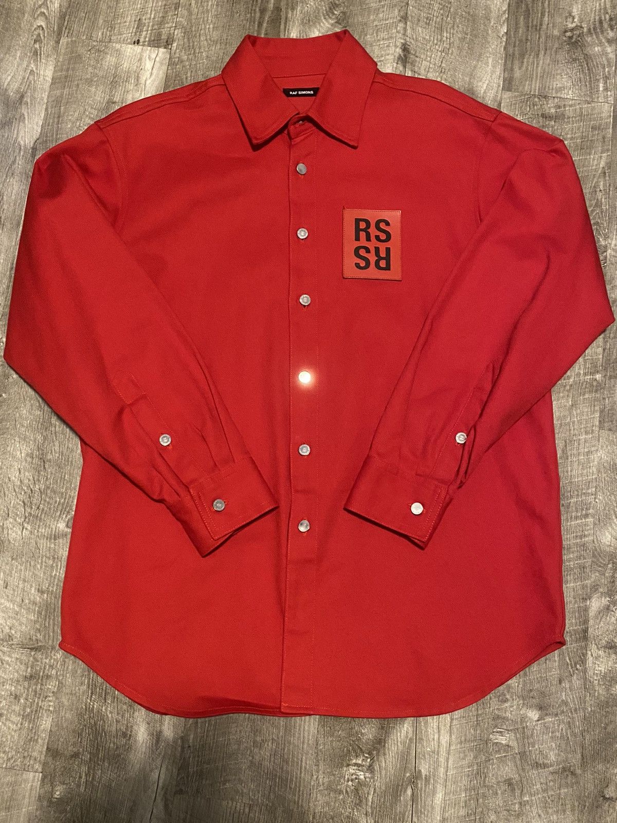 Raf Simons Raf Simons Slim Fit Denim Shirt (Red) | Grailed