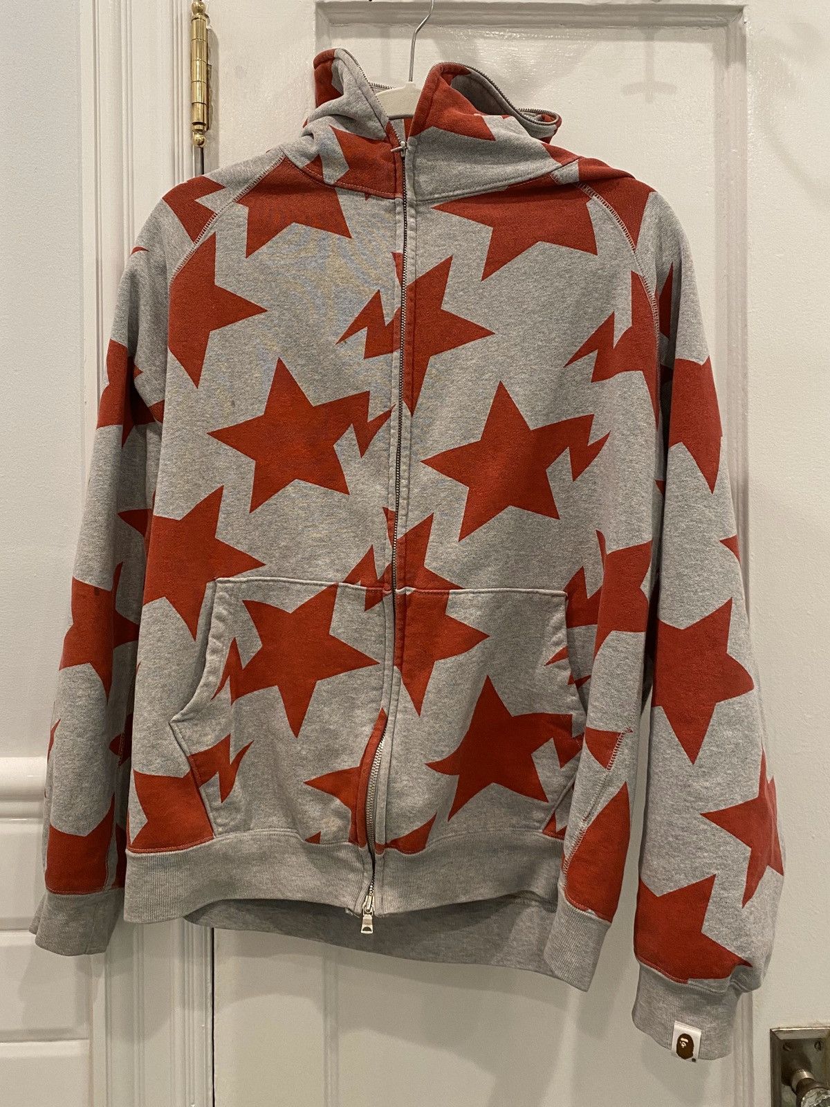 Bape 2006 Bapesta Star Hoodie Red and Gray | Grailed