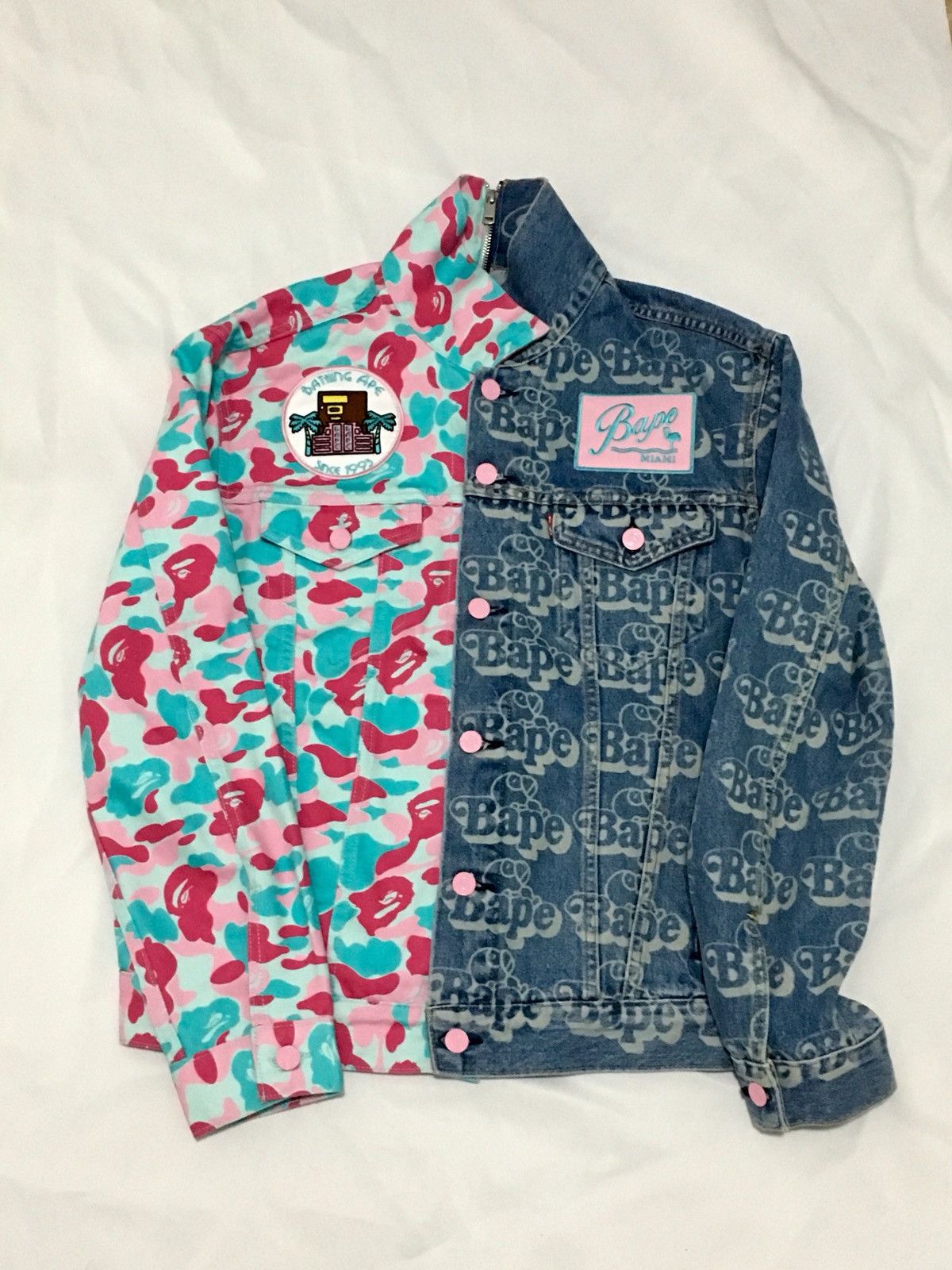 Bape × Levi's Levi X Bape half camo half blue trucker. | Grailed