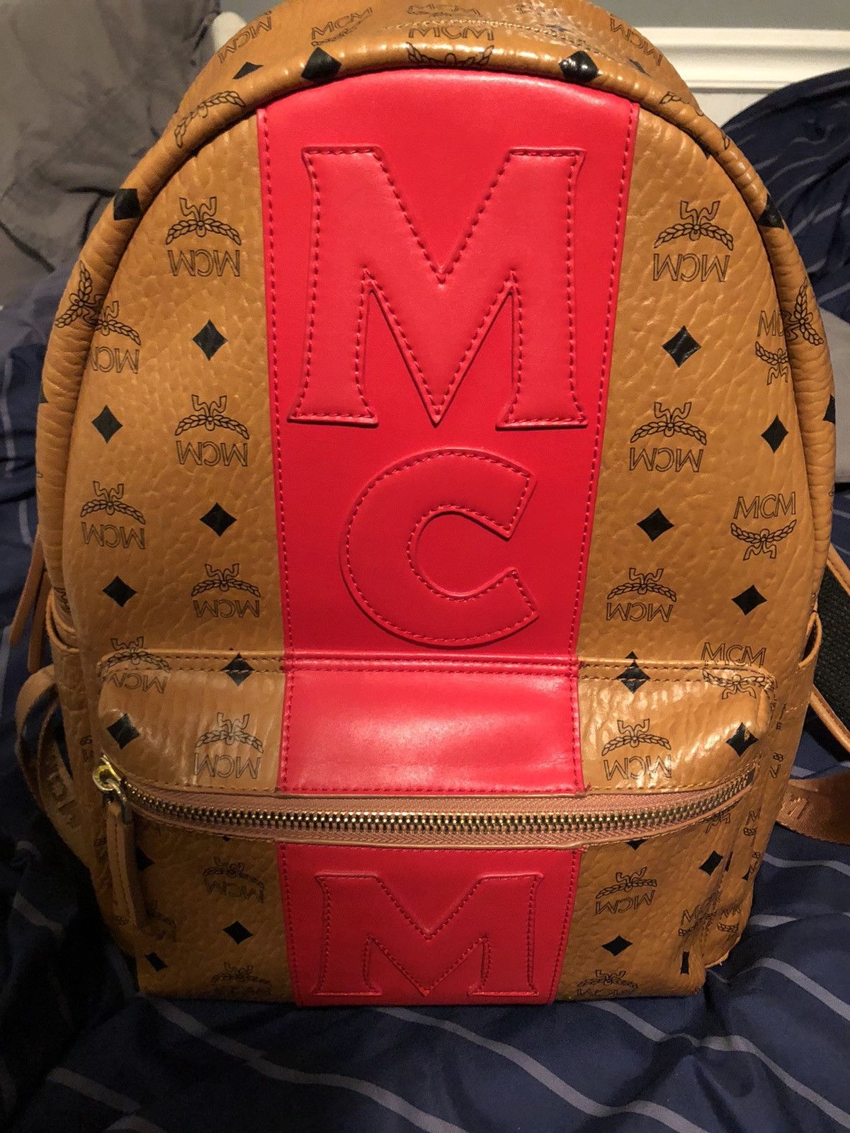 MCM MCM Stark Backpack Red Stripe logo | Grailed