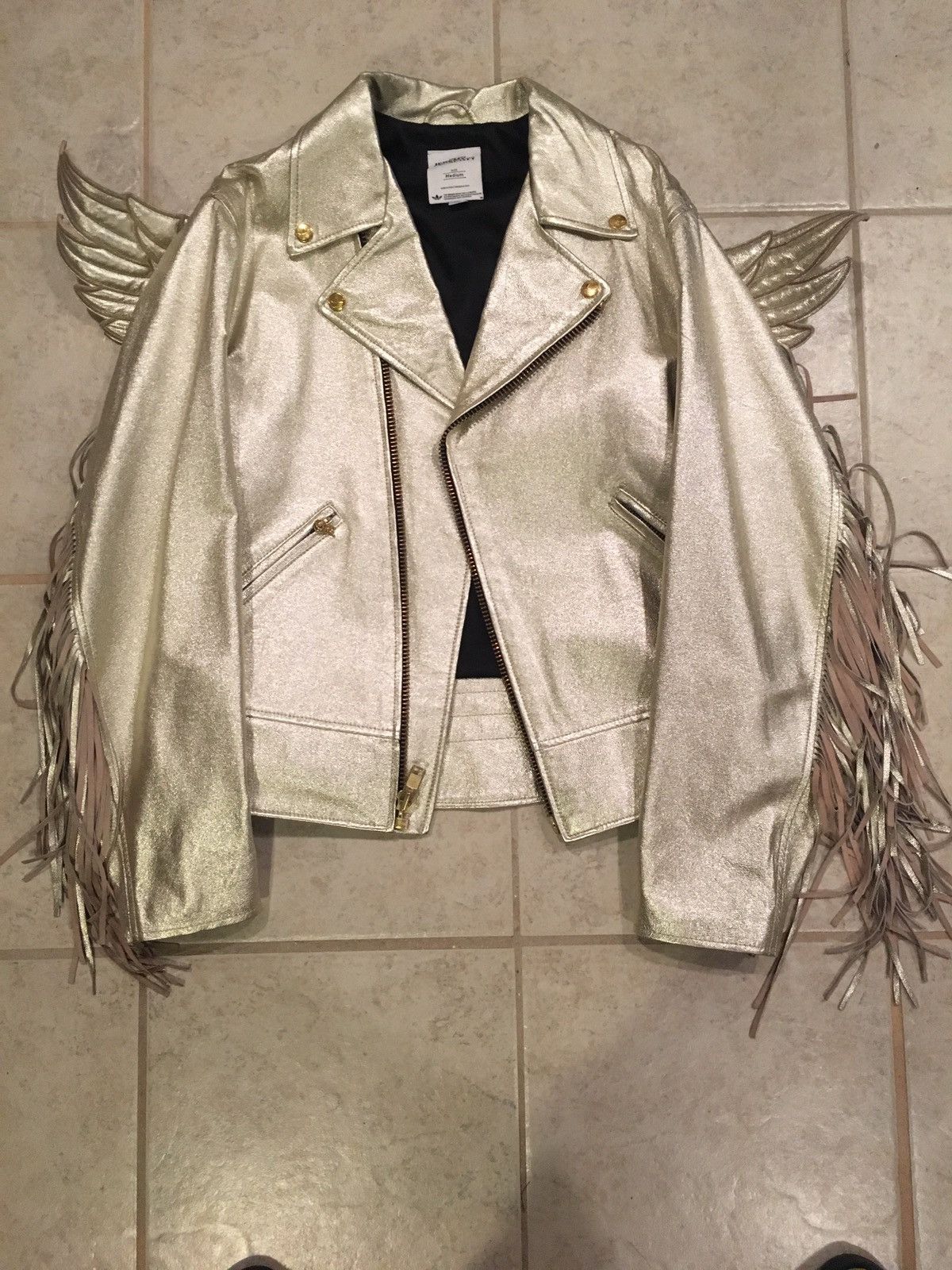 Adidas × Jeremy Scott Jeremy Scott Wings Gold Leather Fringe Jacket ...