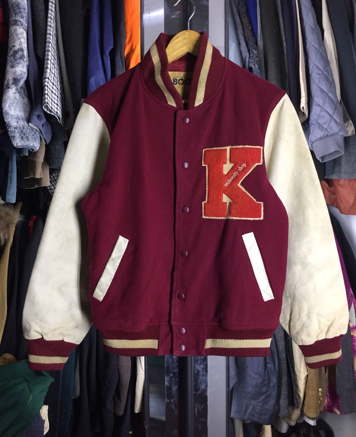 Vintage Vintage bolt varsity jacket (wool + leather) | Grailed