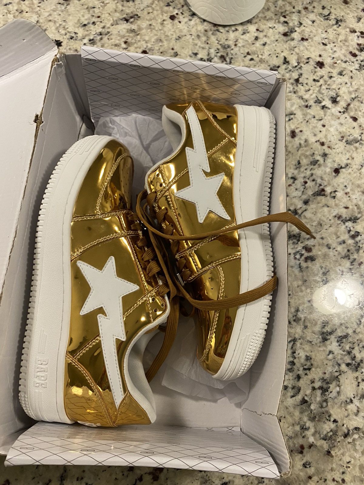 Bape BRAND NEW Rare Bapesta Gold Foil | Grailed