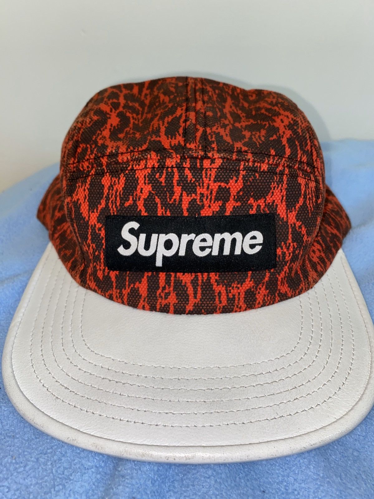 Supreme (RARE) Supreme Leopard Leather White Visor Camp Hat SS13 | Grailed