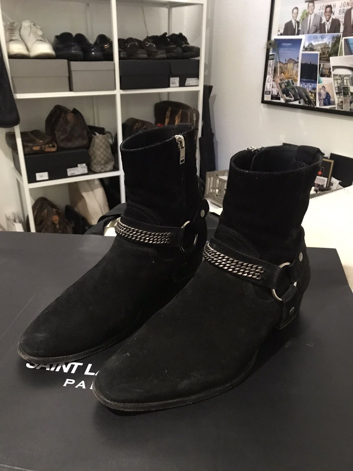 Saint Laurent Paris SLP Black Suede Chain Wyatt Boots | Grailed