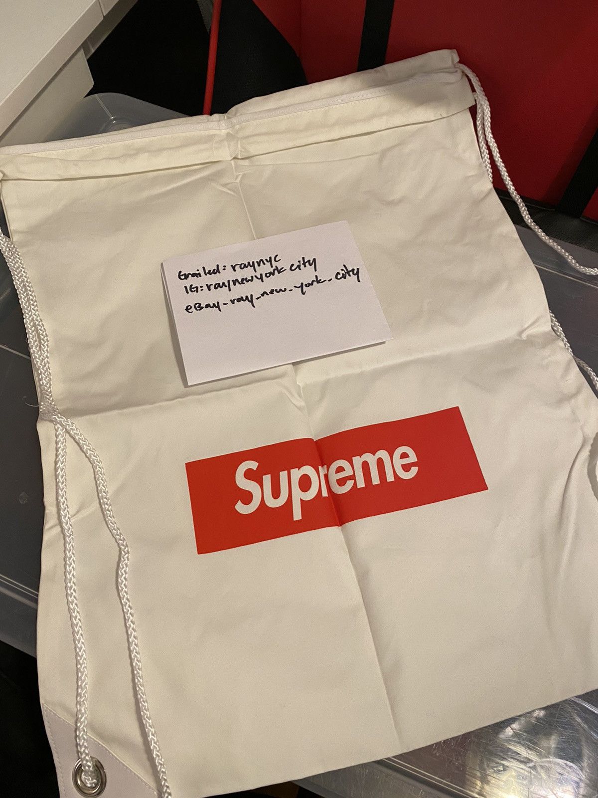 Supreme Supreme Nylon Drawstring Bag White Red Box Logo | Grailed