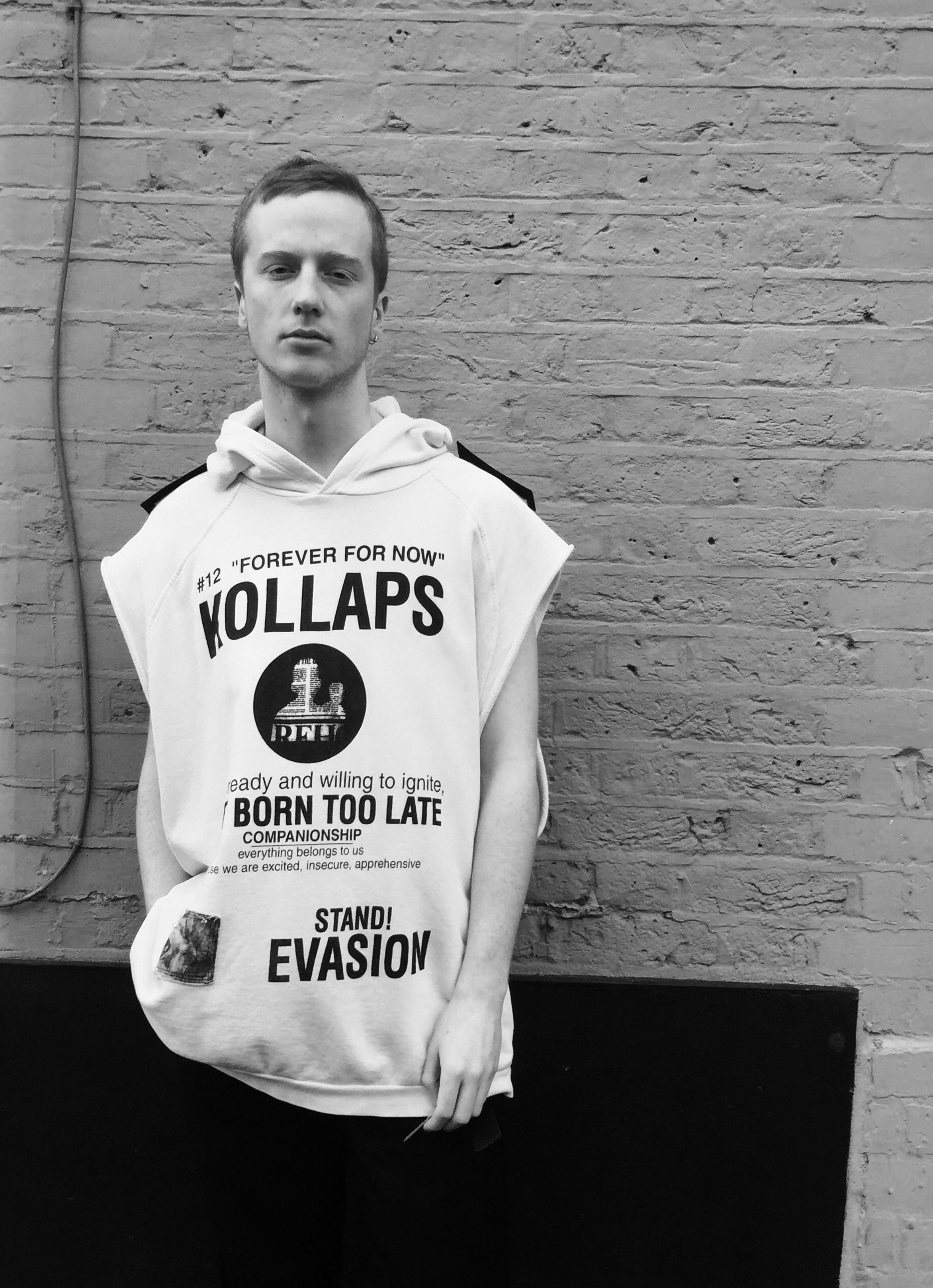 Raf Simons White kollaps hoodie with epaulets | Grailed