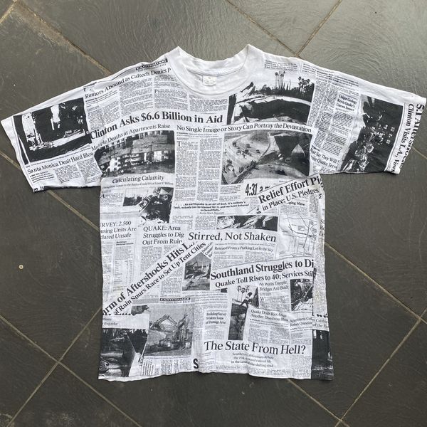 Vintage Vintage 90’s Newspaper “Newsprint Collage” FullPrint T-Shirt ...