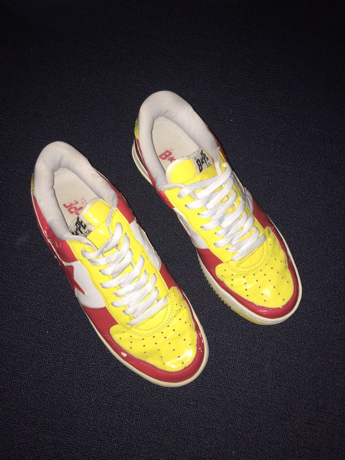 Bape RARE OG A BATHING APE BAPESTA RED YELLOW PATENT LEATHER SHOE | Grailed