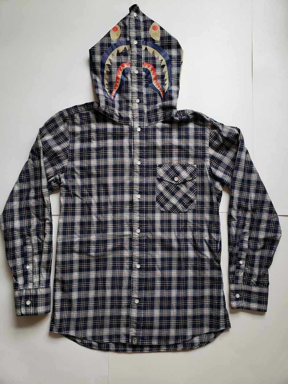 Bape Shark Flannel Hooded Shirt | Grailed