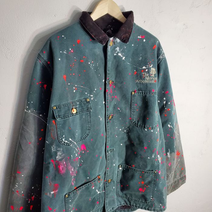 Vintage Weathered Paint Splatter Workwear Carpet Jacket Rugged Vibes ...