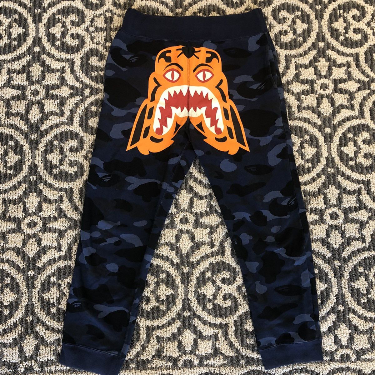 Bape Bape Navy Blue Color Camo Tiger Shark Sweatpants | Grailed