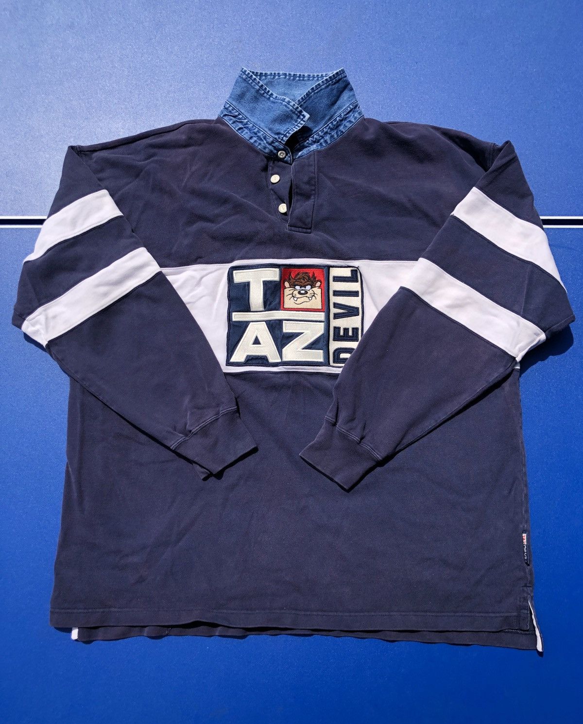 Vintage VINTAGE WARNER BROS TAZ TASMANIAN DEVIL RUGBY POLO STRIPED ...