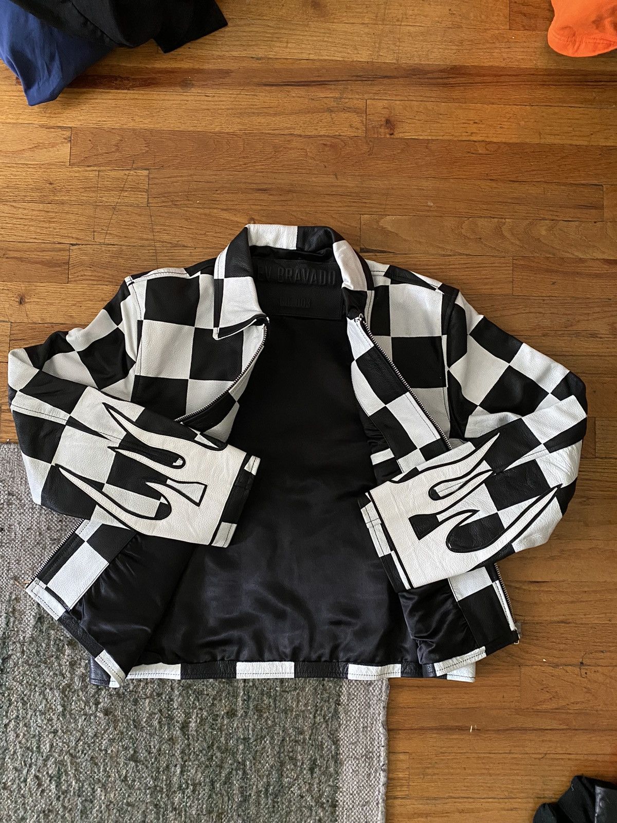 Ev Bravado EV BRAVADO LEATHER FLAMES CHECKER JACKET | Grailed