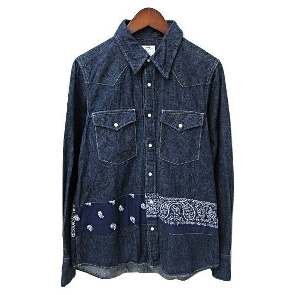 Visvim Visvim 17AW Bandana Paisley Denim Border Shirt Indigo | Grailed
