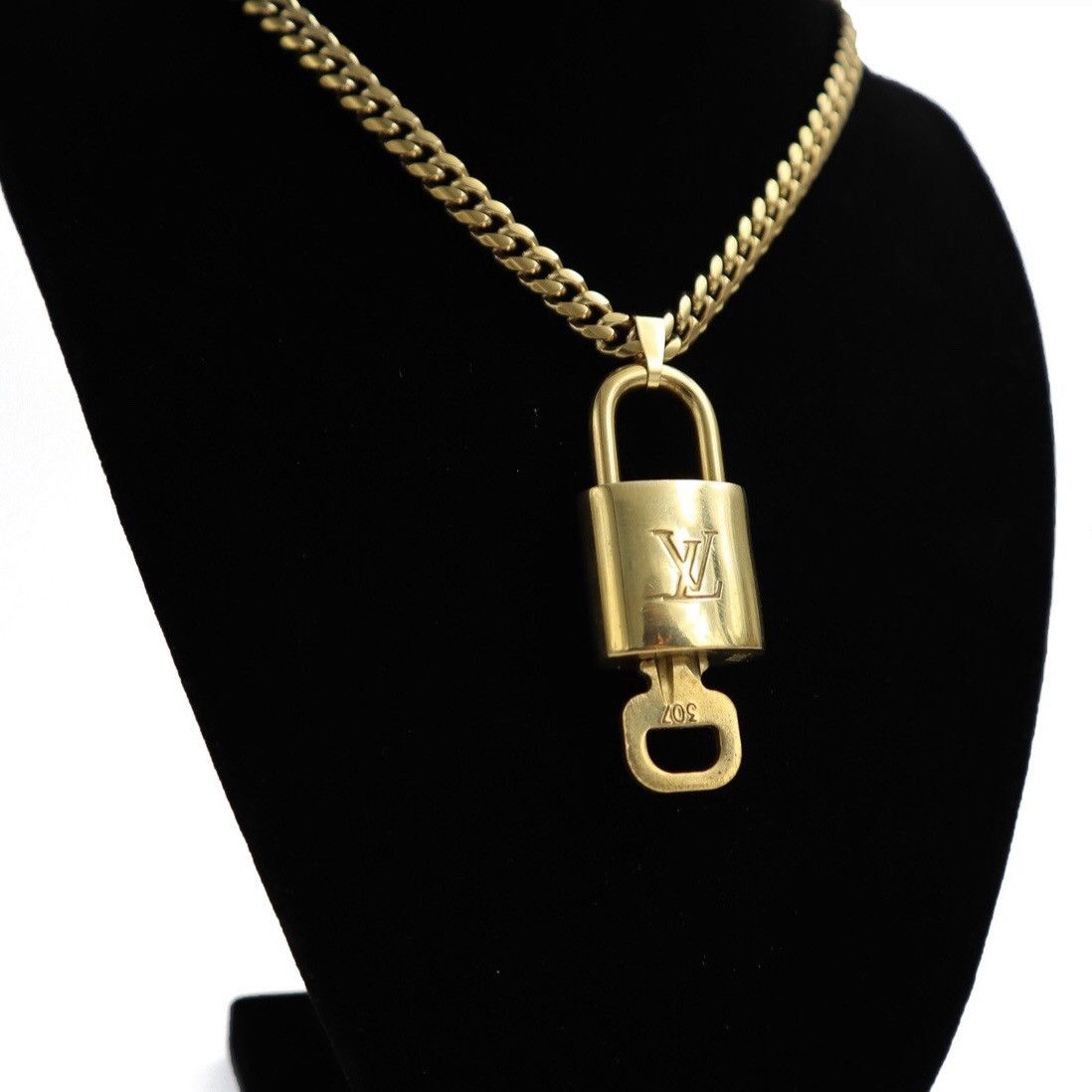 Louis Vuitton × Vintage Louis Vuitton Lock 18k Gold Cuban Link Chain ...