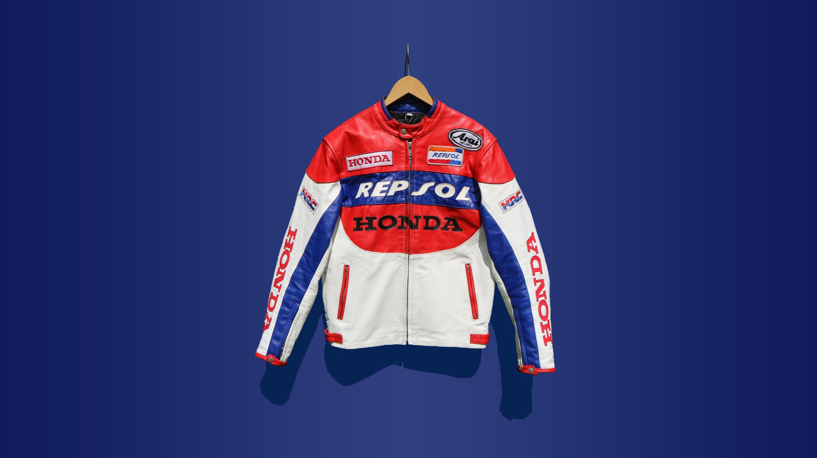 Honda 𝗛𝗢𝗡𝗗𝗔 Repsol Red & White Leather Racing Jacket | Grailed
