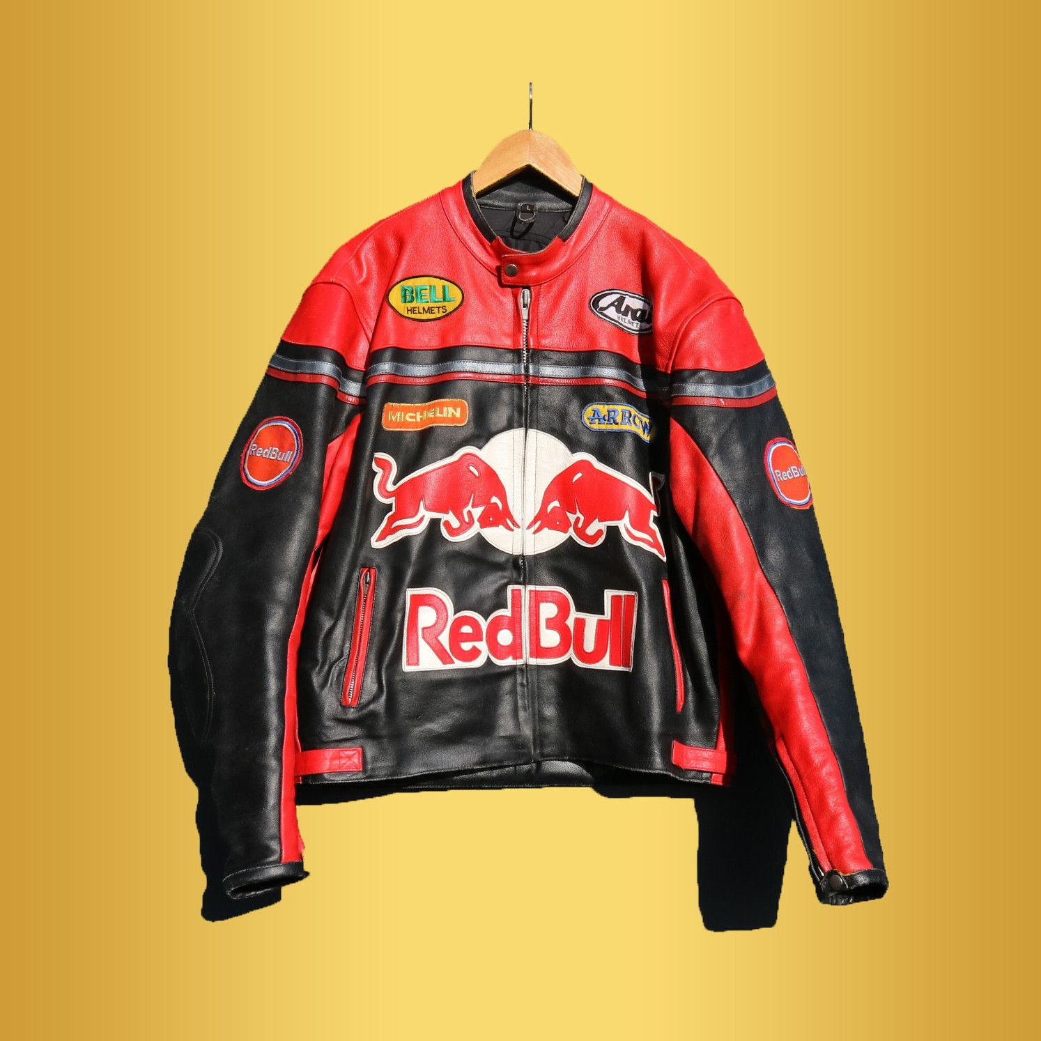 Red Bull 𝗥𝗘𝗗 𝗕𝗨𝗟𝗟 (ENERGY edition) red Leather Racing Jacket | Grailed