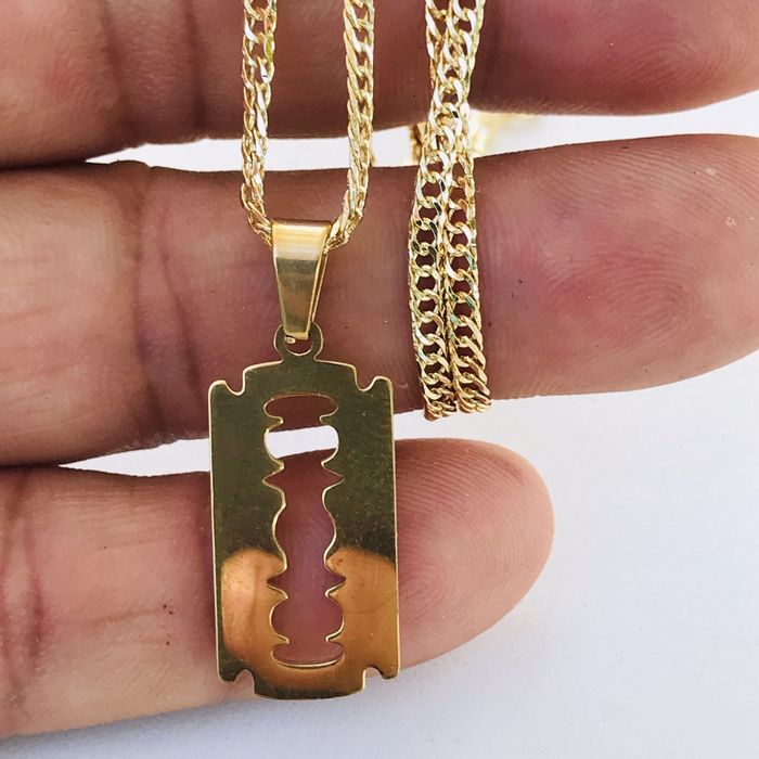 Generic 14K gold plated Razor Blade Pendant necklace | Grailed