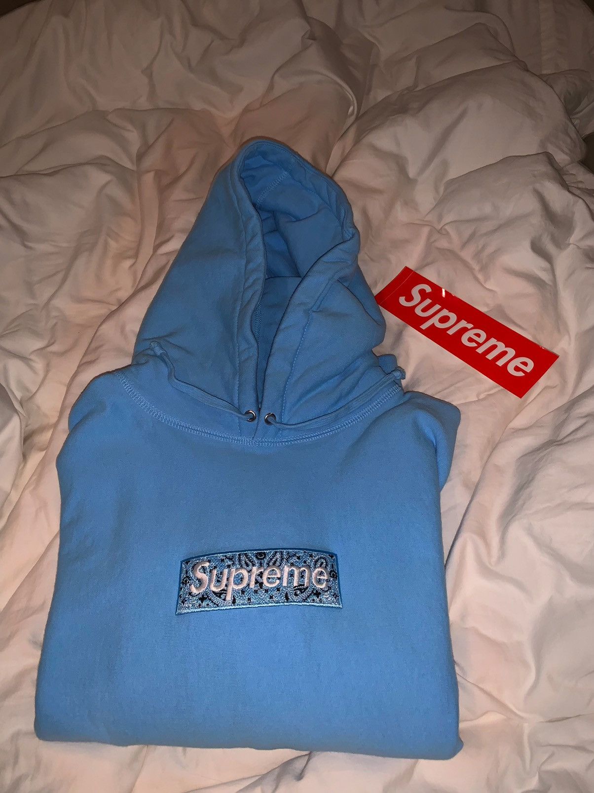 Supreme Supreme Baby Blue Bandana Box Logo Hoodie | Grailed
