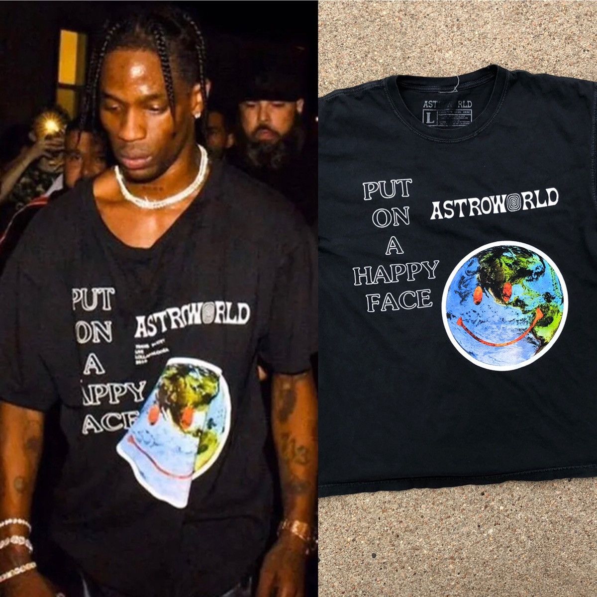 Travis Scott Travis Scott Merch ASTROWORLD Put On A Happy Face Tee ...