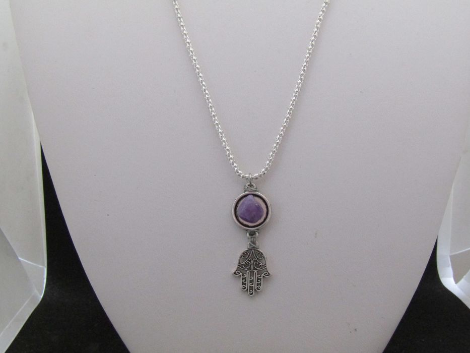 Handmade Hamsa Hand Chain Necklace with Amethyst Stone | Grailed
