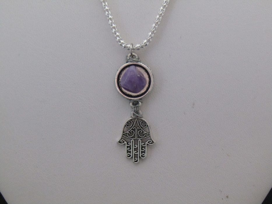 Handmade Hamsa Hand Chain Necklace with Amethyst Stone | Grailed