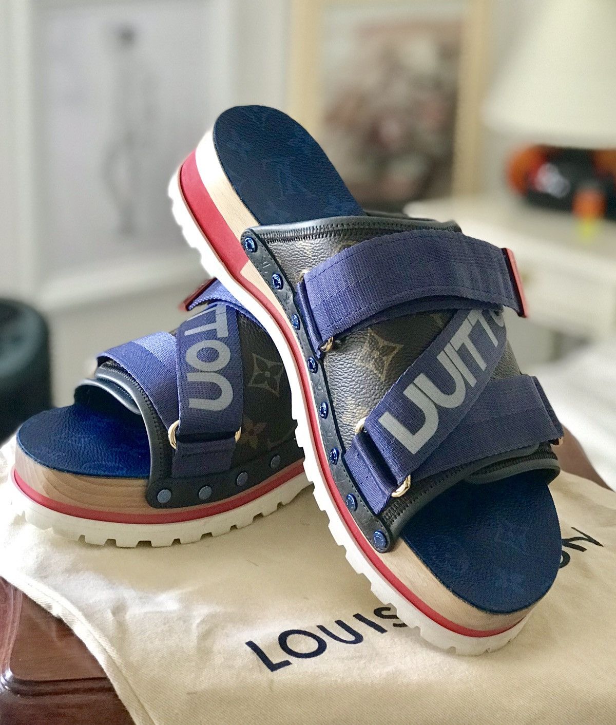 Louis Vuitton Louis Vuitton wood slider shoe Honolulu Mule | Grailed