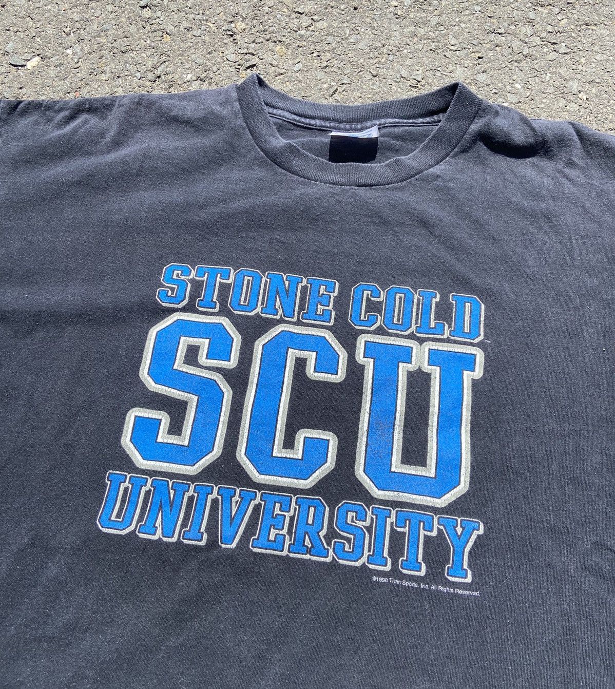 Vintage × Wwf 1998 Stone Cold University Faded Black 2 Sided T-shirt ...