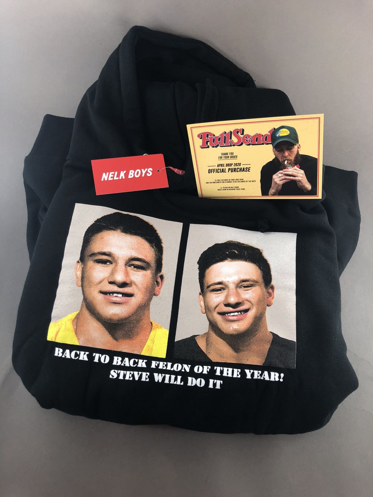 Full Send *NEW* Nelk Boys Black SteveWillDoIt Mugshot Hoodie LIMITED ...