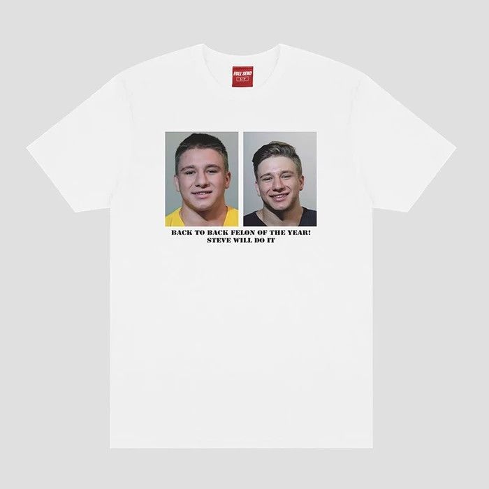 Full Send by Nelk Boys Steve Will Do It Mugshot T-Shirt: White | Grailed